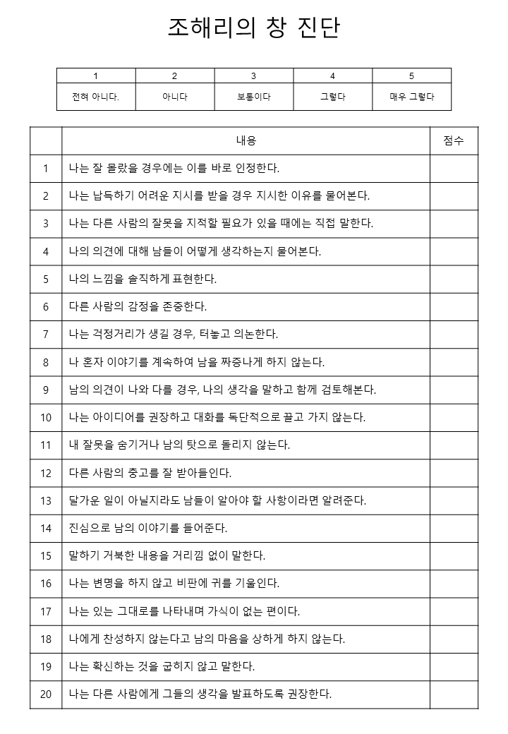교육 도구 조해리의 창 진단지 네이버 블로그